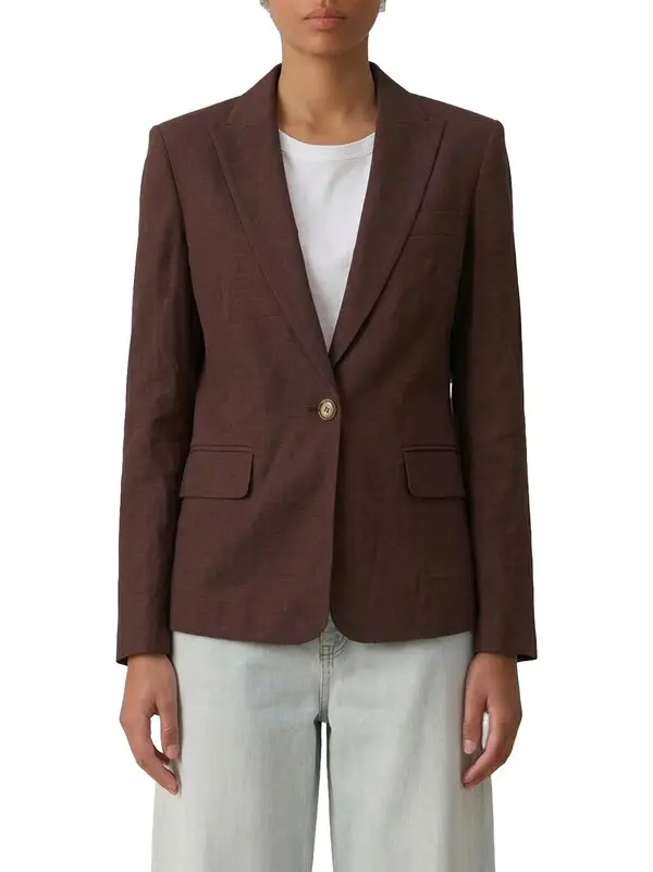 Pinko Single-breasted Linen Blend Blazer - Brown