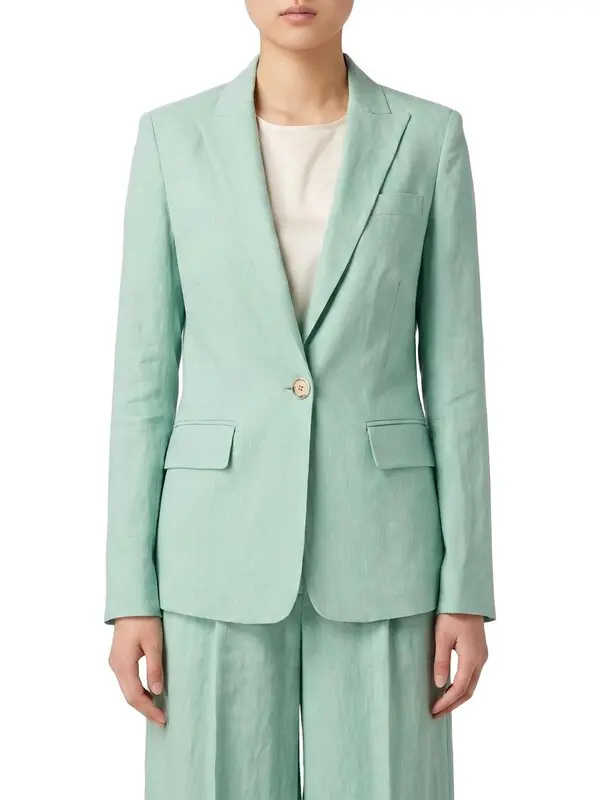 Pinko Single-breasted Linen Blend Blazer - Green