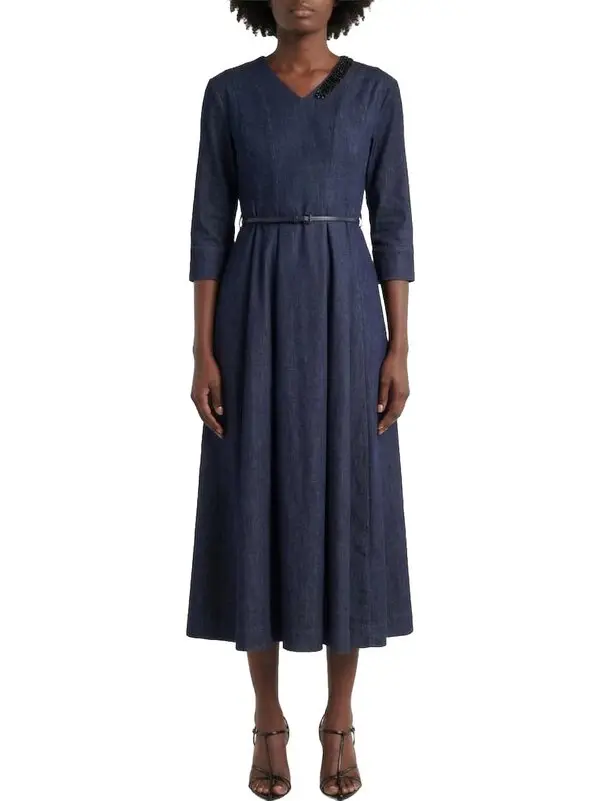 Max Mara Embellished Cotton Blend Dress - Blue