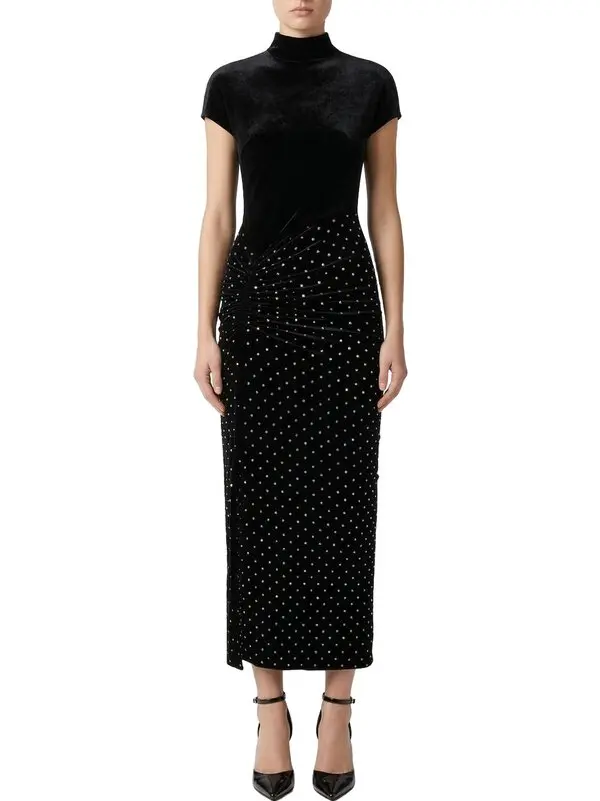 Alaïa Velvet Midi Dress With Rhinestones - Black