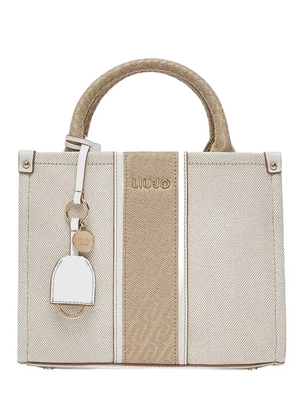 Liu Jo Striped Canvas Top Handle Bag With Charm - Ivory