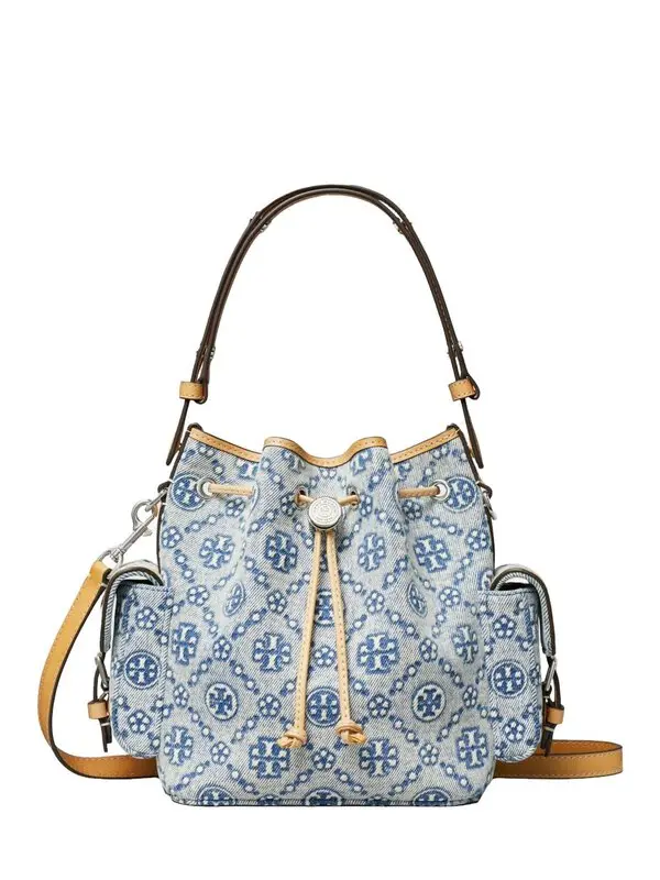 Tory Burch T Monogram Jacquard Denim Bucket Bag - Blue