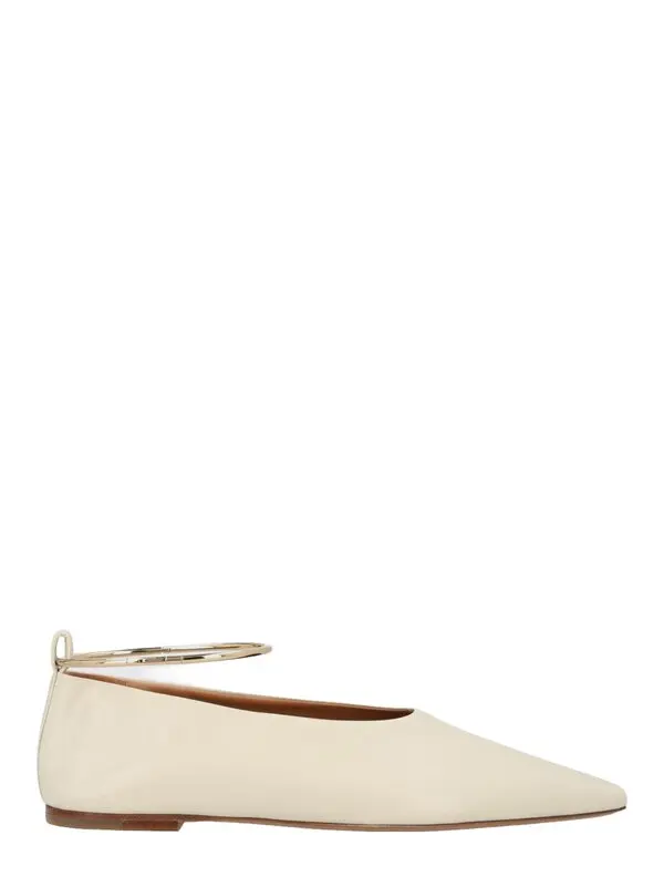 JIL SANDER Leather Ballerinas With Metal Ring Detail - Beige