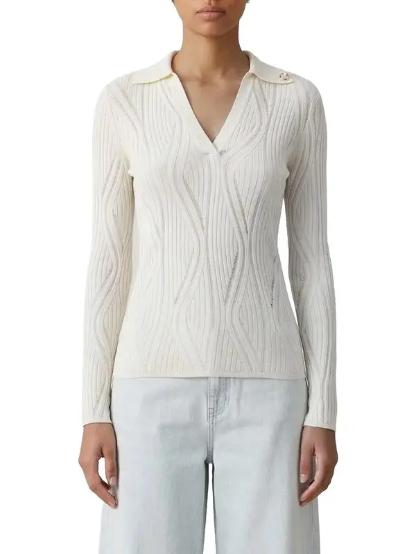Liu Jo Knit Polo Shirt With Sequin Embellishments - Milk