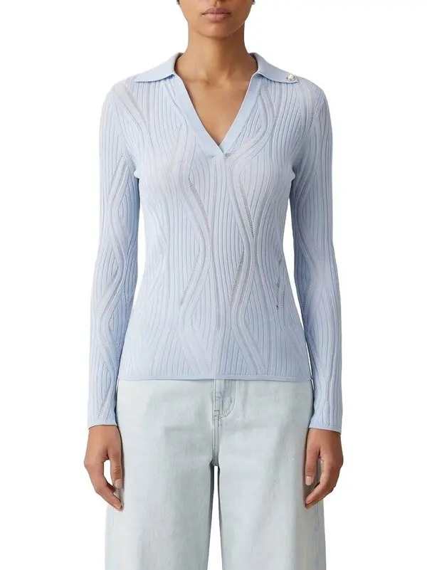 Liu Jo Knit Polo Shirt With Sequin Embellishments - Sky