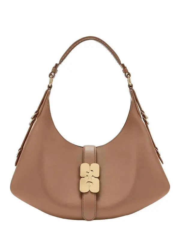 GANNI Leather Shoulder Bag - Coffee