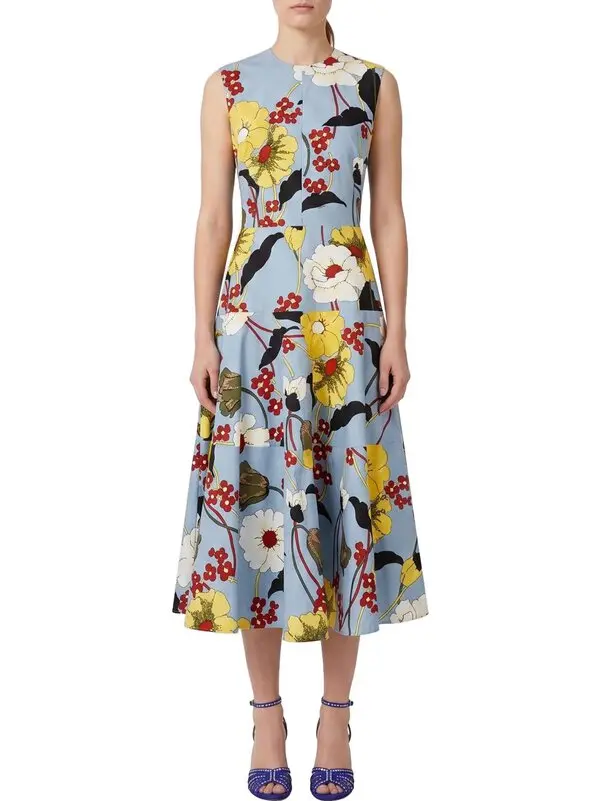 Marni Sleeveless Floral Midi Dress - Blue