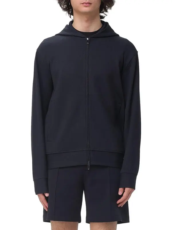 Emporio Armani Full Zip Ribbed Hoodie - Navy