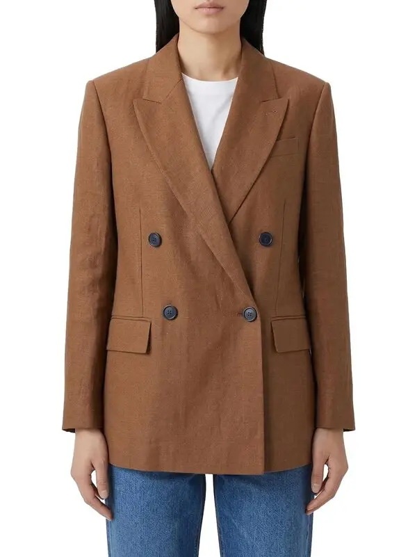 Brunello Cucinelli Double Breasted Linen And Silk Blend Blazer - Brown