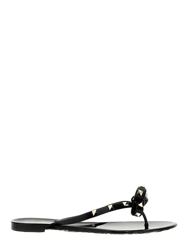 Valentino Garavani Studded Bow Flip Flops - Black