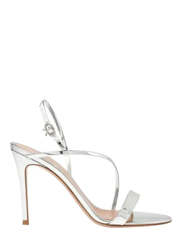 GIANVITO ROSSI Manhattan Laminated Patent Leather Stiletto Sandals - Silver