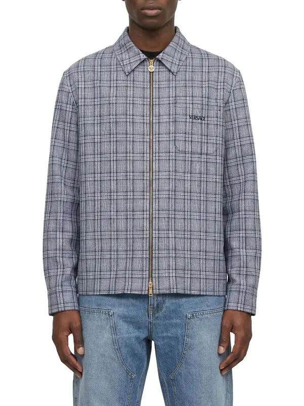 Versace Checked Zip-up Jacket - Blue