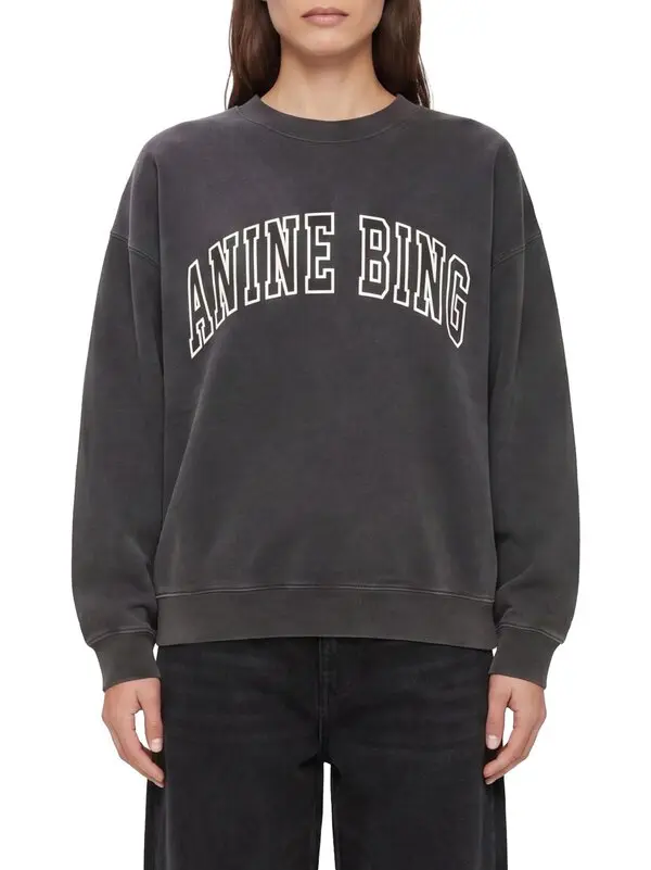 ANINE BING Crewneck Cotton Jumper With Contrast Logo - Black