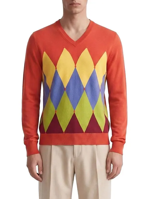 BALLANTYNE Diamond Pattern Cotton And Cashmere Pullover - Red