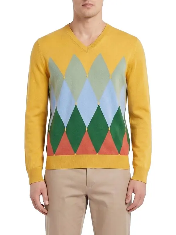 BALLANTYNE Argyle V-neck Sweater - Yellow
