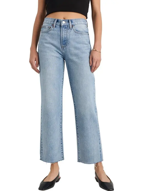 Quince Bella Rigid Straight Jeans - Powder Blue Raw Hem