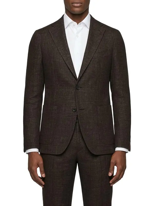 Tagliatore Single-breasted Linen And Cotton Blend Blazer - Brown