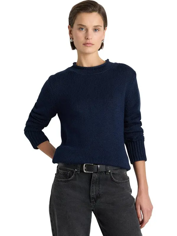 Quince Organic Cotton Roll Neck Sweater - Navy