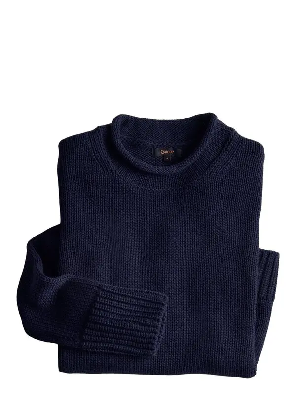 Quince Organic Cotton Roll Neck Sweater - Navy