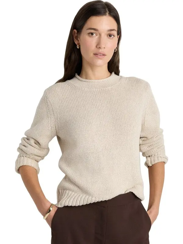 Quince Organic Cotton Roll Neck Sweater - Speckled Beige