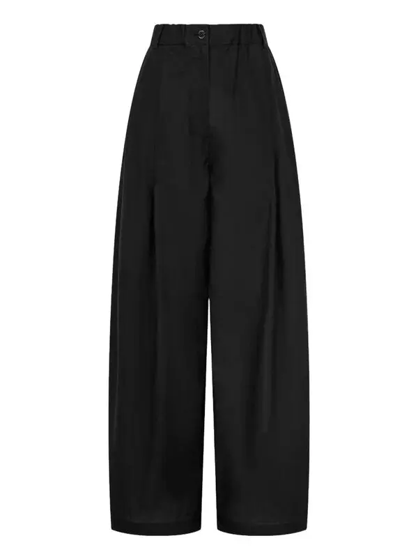 STUDIO TOMBOY Pleated Wide-leg Cotton Trousers - Black
