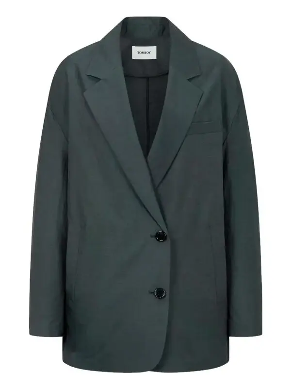 STUDIO TOMBOY Single-breasted Relaxed-fit Cotton Blazer - Green