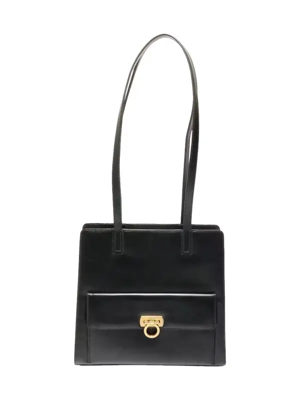 FERRAGAMO Ganchini Leather Shoulder Bag - Black