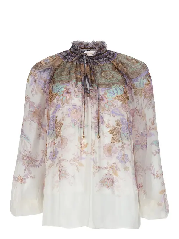 Zimmermann Blusa Luna Puff Sleeve Top - Multicolour