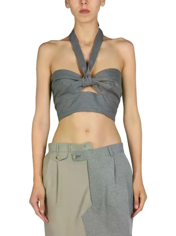 1/OFF PARIS Knot Halter Top - Grey