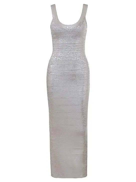 House Of Cb Bandage Stretch-woven Maxi Dress - Silver Foil