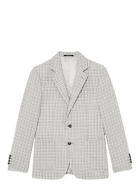 REISS Canty Houndstooth Single-breasted Stretch-woven Blazer - Soft Grey