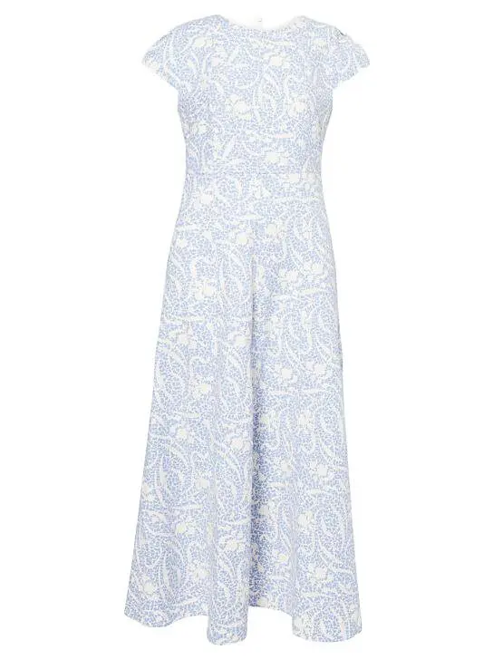 ME+EM Speckled Bloom-print Fit-and-flare Maxi Dress - Blue/light Cream