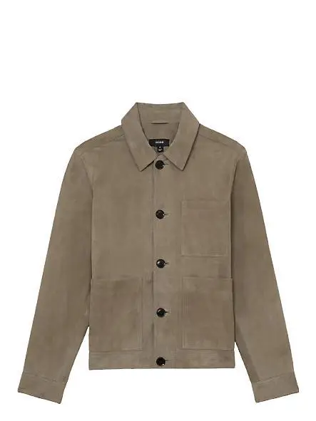 REISS Suede Worker Jacket - Soft Sage Green
