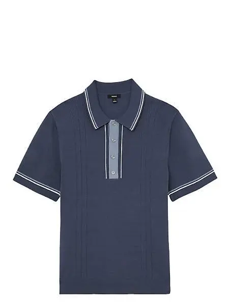 REISS Rothwell Short-sleeved Knitted Polo Shirt - Navy