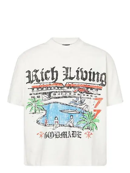 GODMADE Rich Living Graphic-print Cotton T-shirt - Off White