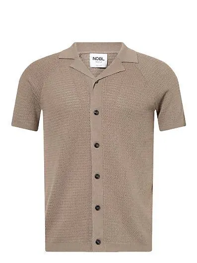 NOBL Emilio Open-weave Knitted Shirt - Dark Taupe