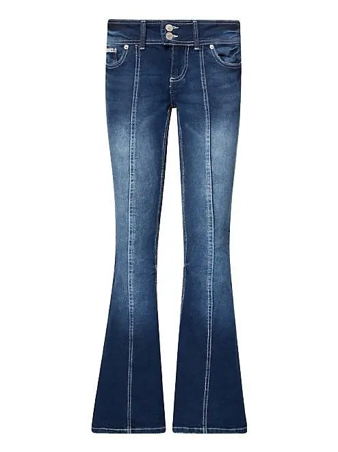 Juicy Couture Crest-embroidered Flared Denim Jeans - Mid Wash Denim
