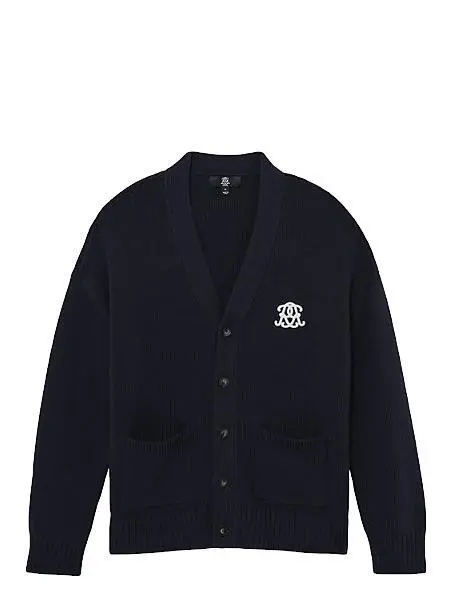 REISS Coates Monogram-embroidered Cotton Cardigan - Navy