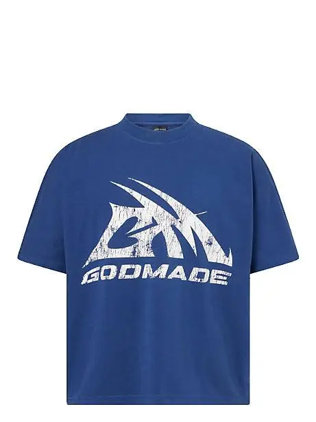 GODMADE Logo-print Oversized Cotton T-shirt - Washed Blue