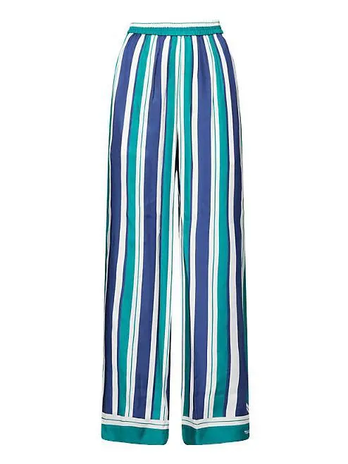 Simkhai Zuna Striped Silk-blend Trousers - Kelly Green Stripe
