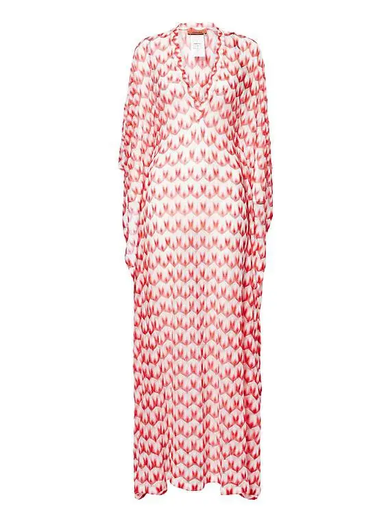 Missoni V-neck Raschel Lace Knit Kaftan - Multi Red/pink