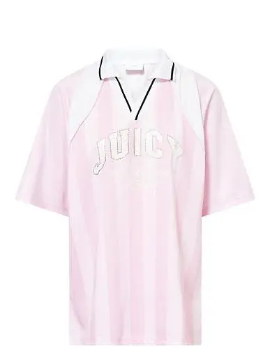 Juicy Couture Logo-embellished Jersey Football Polo Shirt - Cherry Blossom