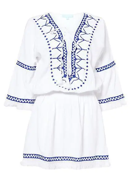 Melissa Odabash Martina Cotton-linen Mini Beach Dress - White/marine