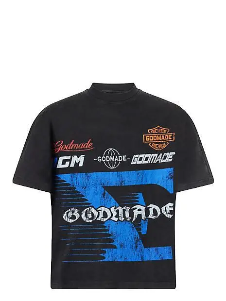 GODMADE Speed Graphic-print Cotton T-shirt - Washed Black