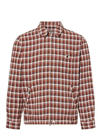 A BATHING APE Checked Zip-up Cotton Shirt - Red