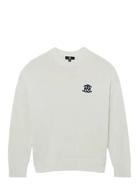 REISS Monogram-embroidered Cotton Jumper - Off White