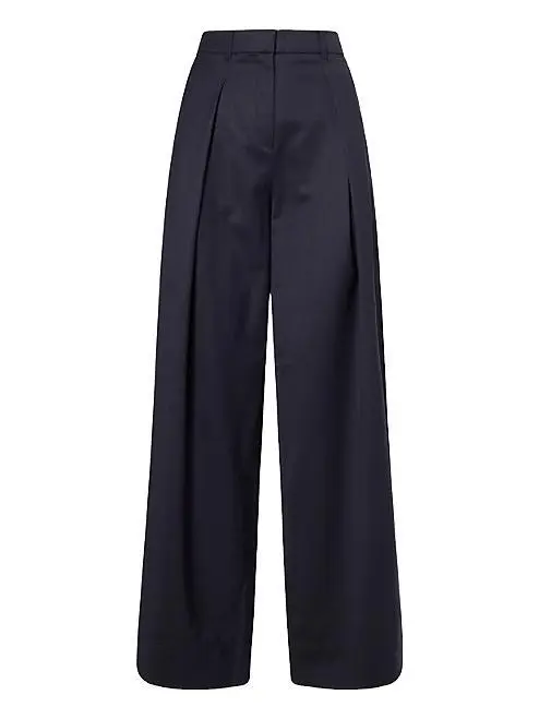 ME+EM Tapered Pleated Wool Trousers - Navy