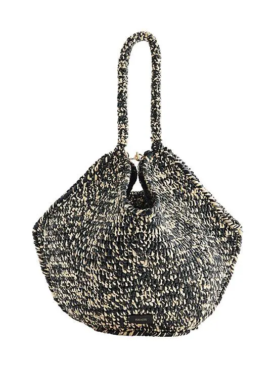 Khaite Lotus Medium Raffia Tote Bag - Black / White