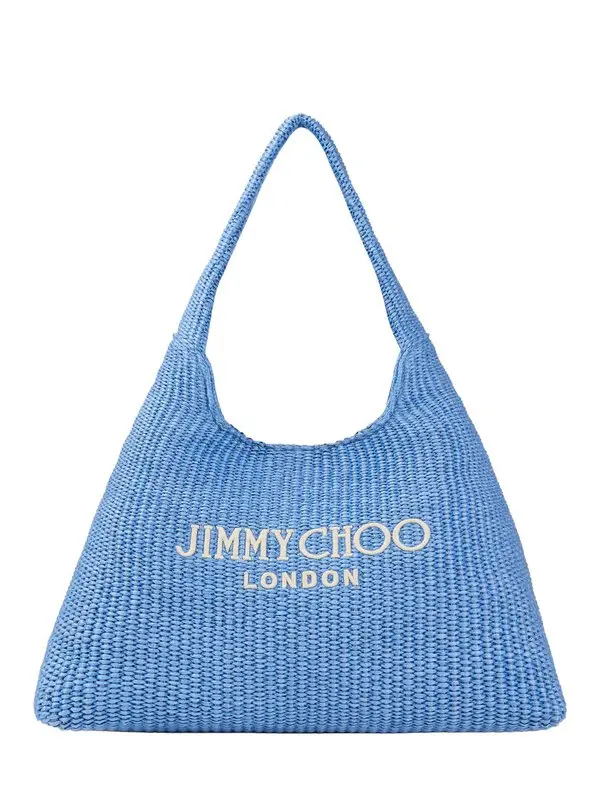 JIMMY CHOO Diamond Hobo Large Raffia Shoulder Bag - Ocean Blue/ecru