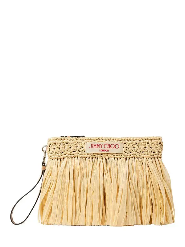 JIMMY CHOO Zipped Flat Pouch With Fringes - Natural/light Gold